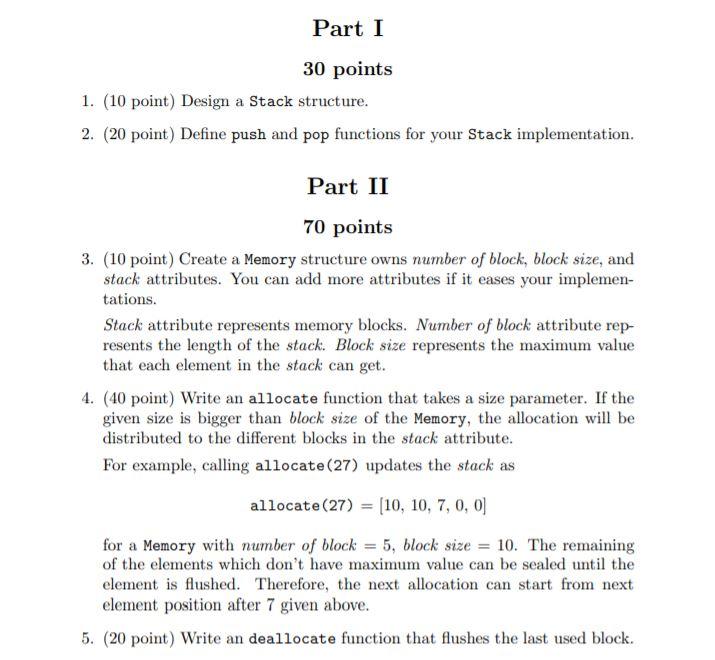 Solved Part I 30 points 1. (10 point) Design a Stack | Chegg.com