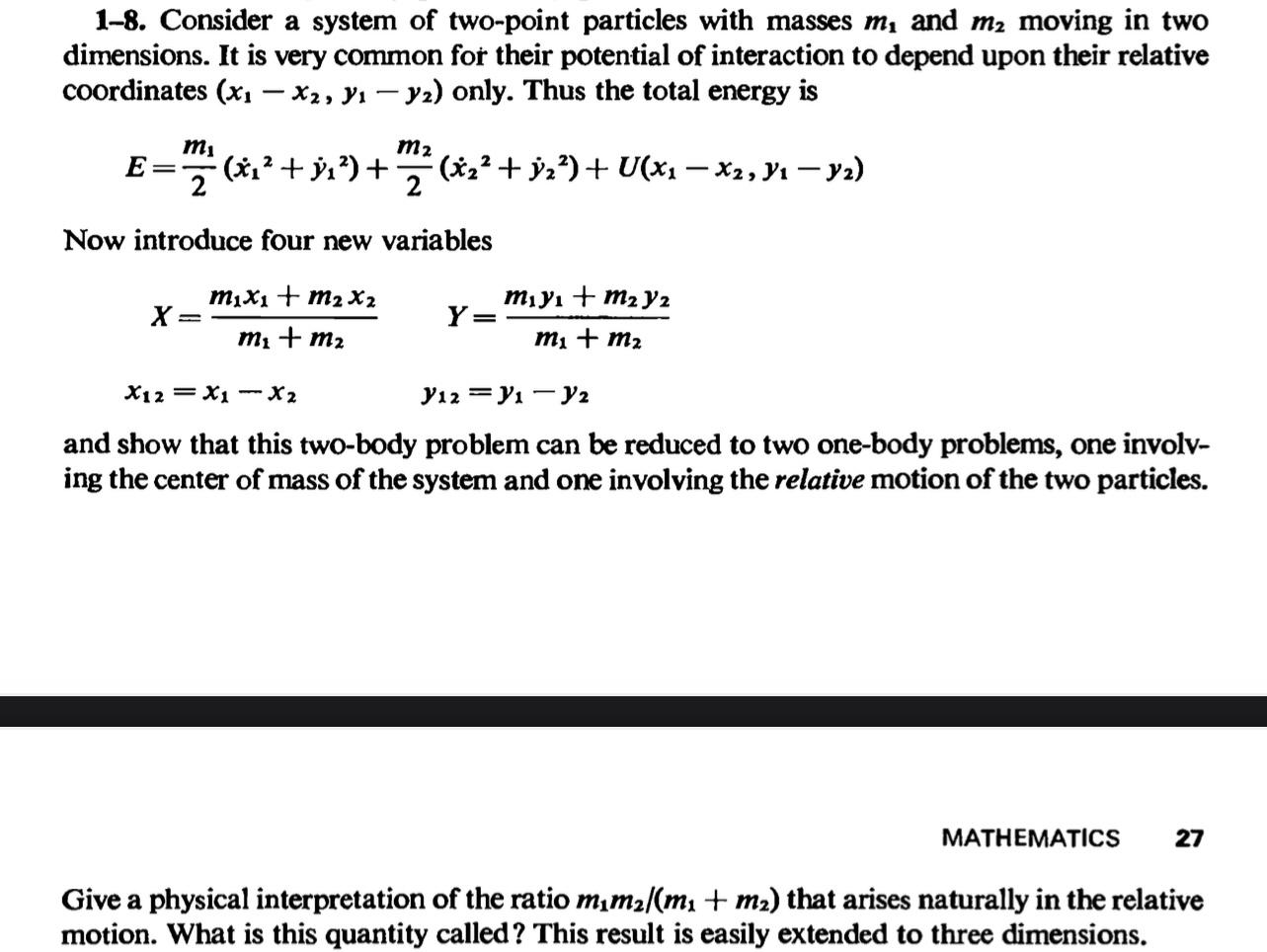 Solved 1-8. Consider a system of two-point particles with | Chegg.com