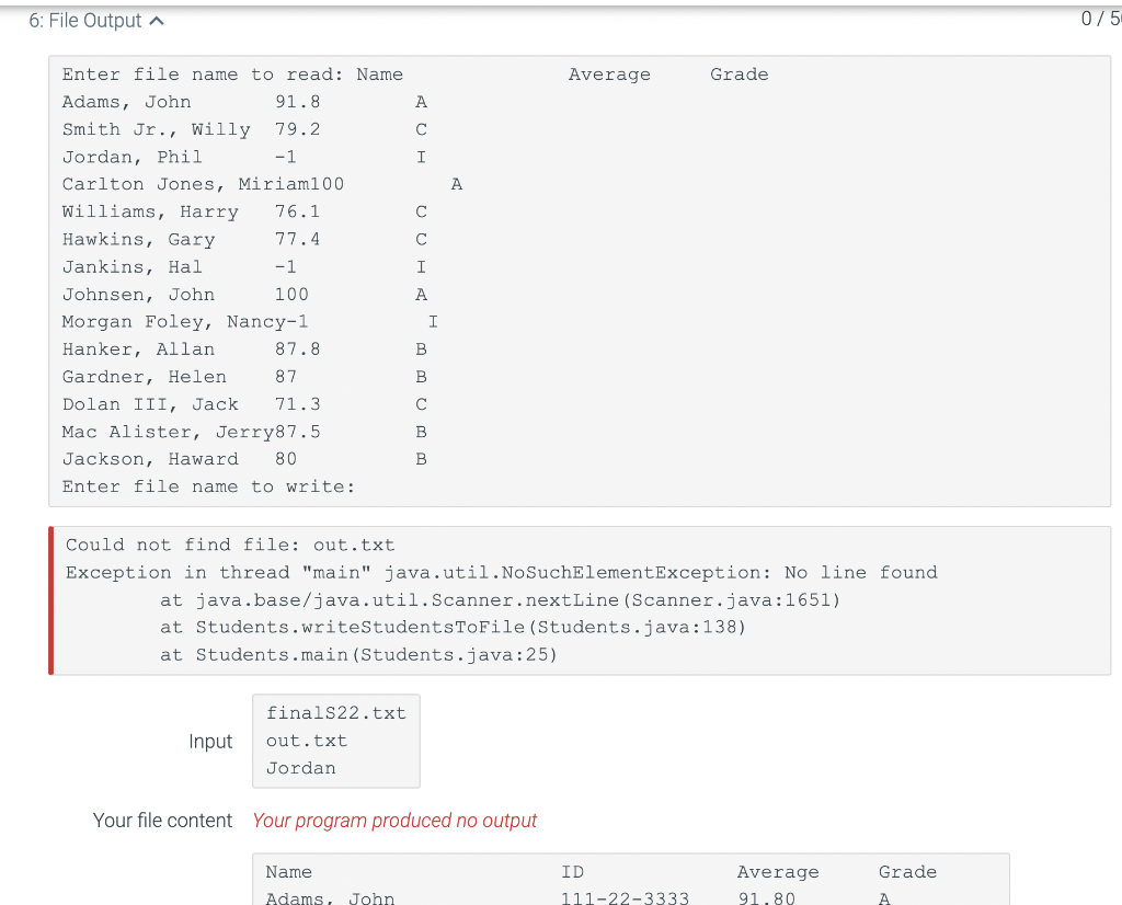Solved 1: Compare output 0/50 Exception in thread "main" | Chegg.com