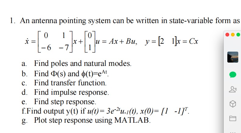 Solved An antenna pointing system can be written in | Chegg.com