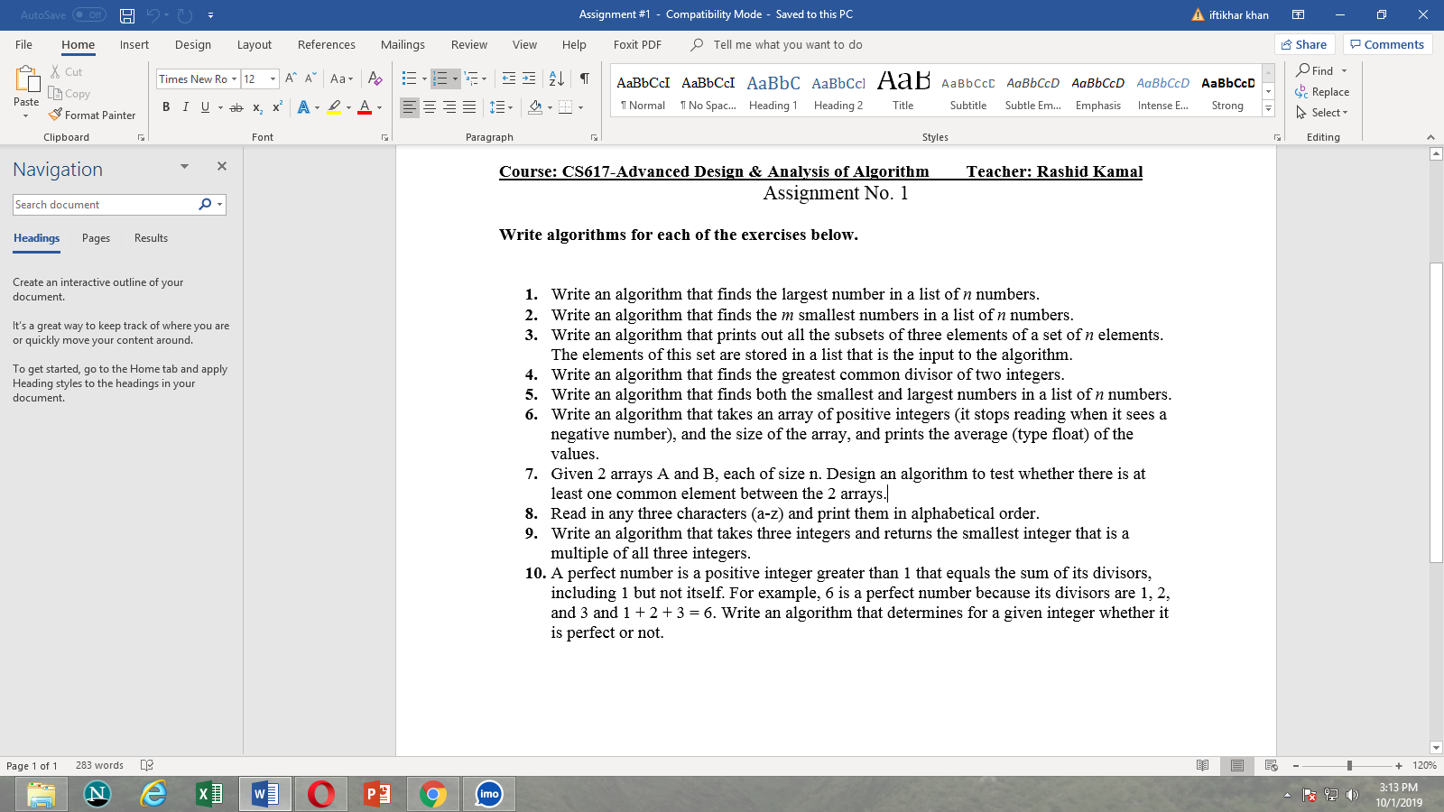 Solved iftikhar khan Assignment #1 - Compatibility Mode - | Chegg.com