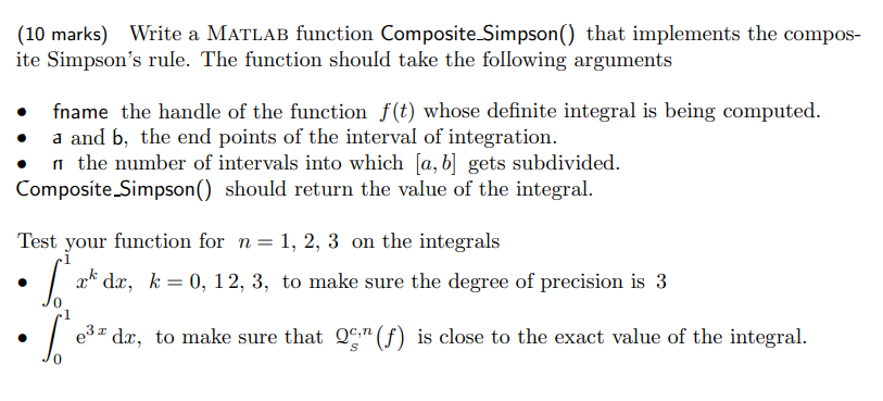 Solved (10 marks) Write a MATLAB function | Chegg.com