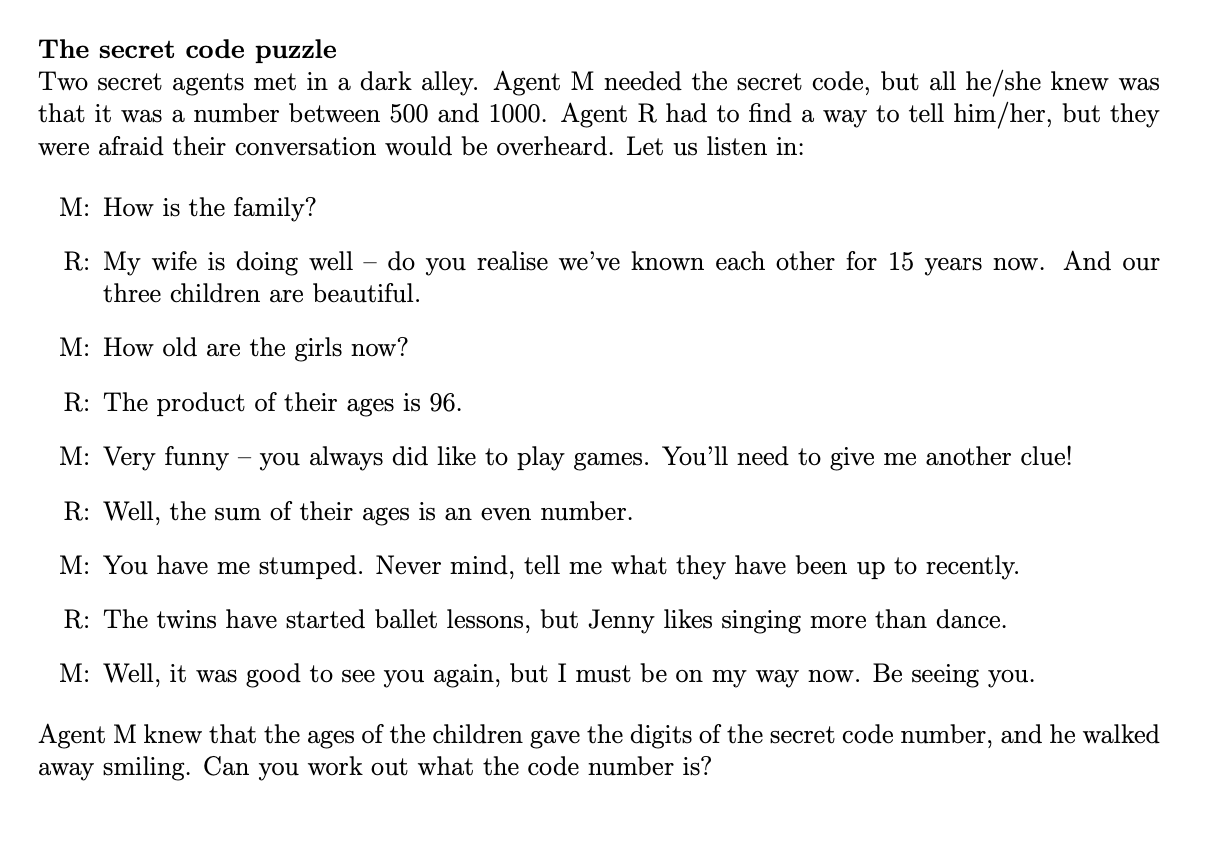 Solved The secret code puzzle Two secret agents met in a | Chegg.com