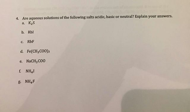 Solved Are aqueous solutions of the following salts acidic, | Chegg.com