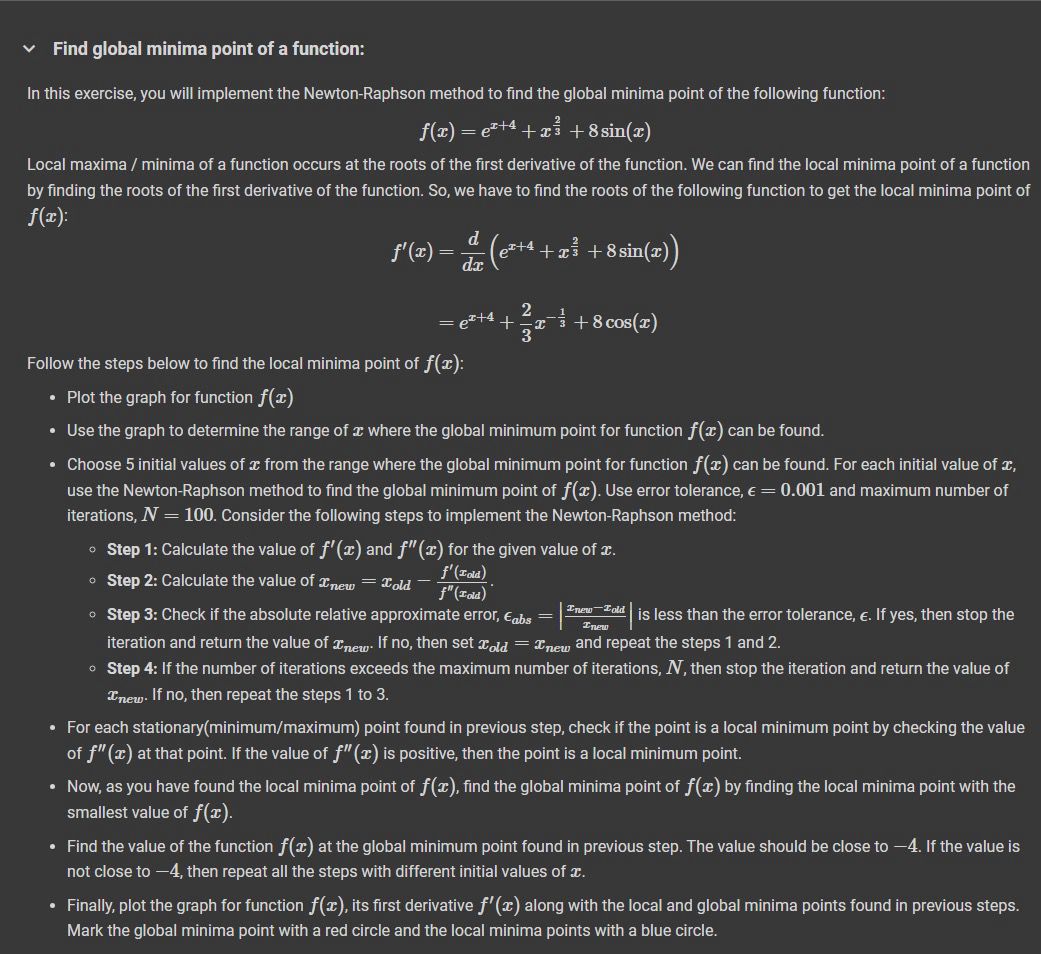 f(x)=ex+4+x32+8sin(x) Local maxima / minima of a | Chegg.com