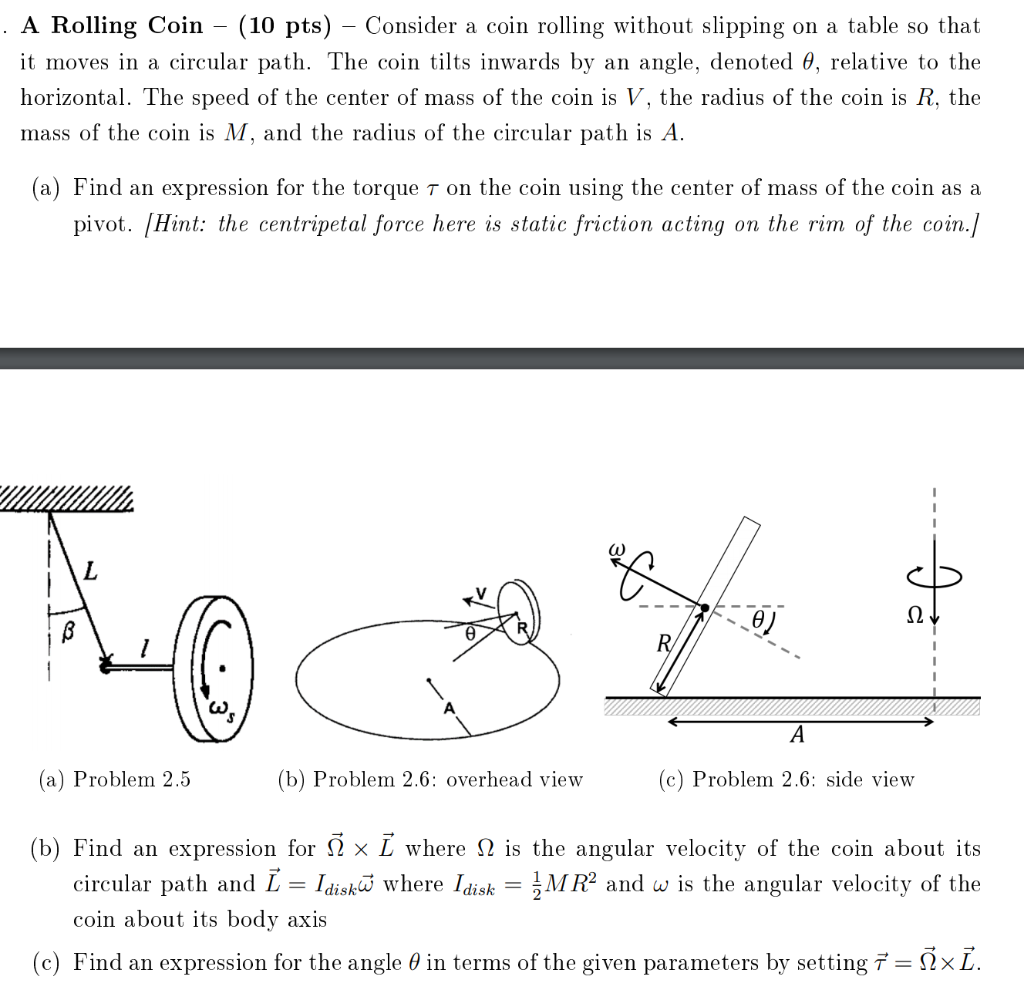 . A Rolling Coin - (10 pts) – Consider a coin rolling | Chegg.com