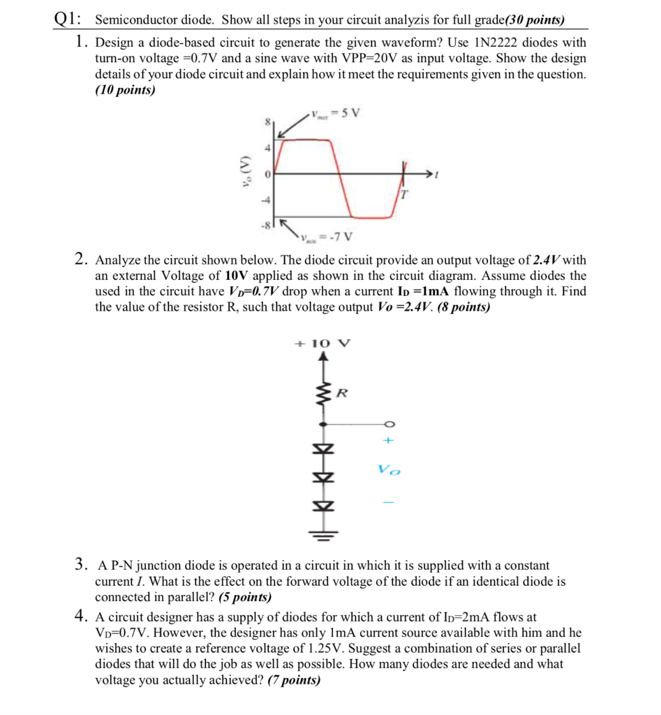 Solved Q1: Semiconductor diode. Show all steps in your | Chegg.com