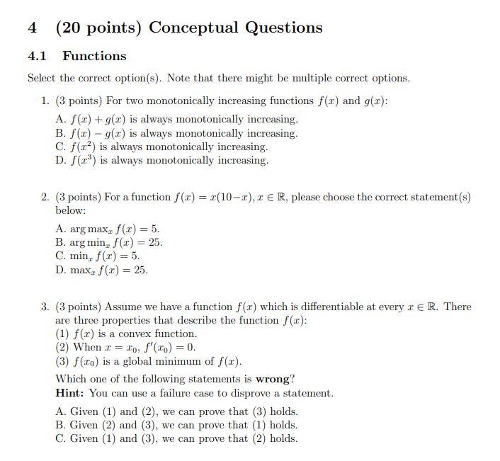 Solved 4 20 Points Conceptual Questions 41 Functions 