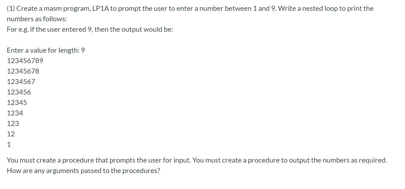 Solved (1) Create a masm program, LP1A to prompt the user to | Chegg.com Solved (1) Create a masm program, LP1A to prompt the user to | Chegg.com
