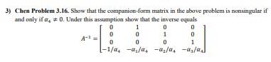 3) Chen Problem 3.16. Show that the companion-form | Chegg.com
