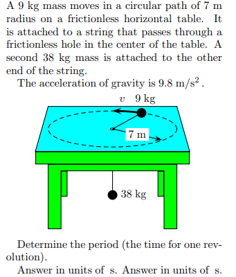 Solved A 9 kg mass moves in a circular path of 7 m radius on | Chegg.com