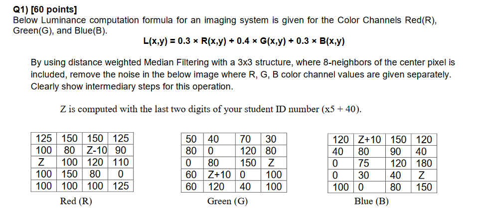 Solved Q1) [60 points] Below Luminance computation formula | Chegg.com