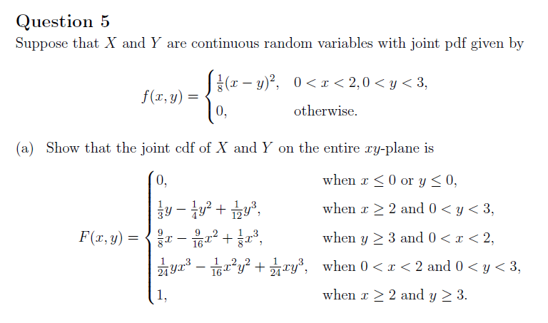 Question 5 Suppose that X and Y are continuous random | Chegg.com