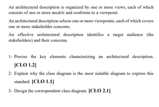 Solved Exercise The architectural description plays the role | Chegg.com