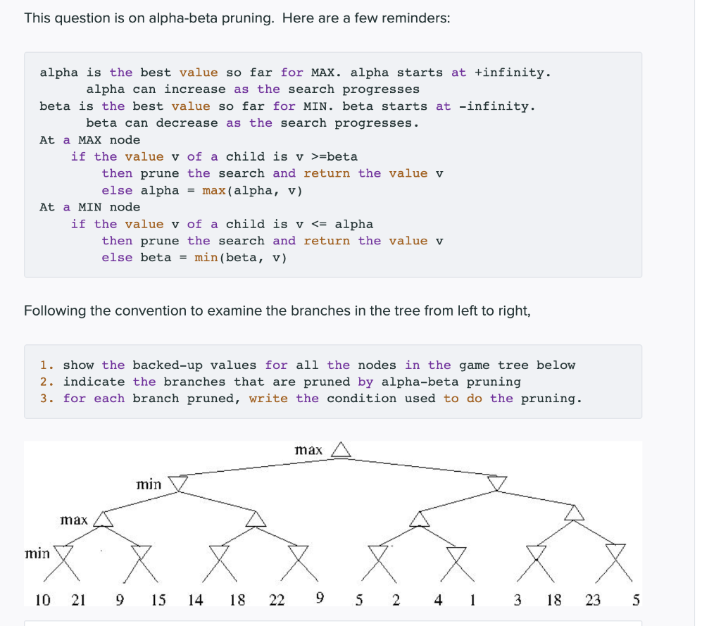 Solved This question is on alpha-beta pruning. Here are a | Chegg.com