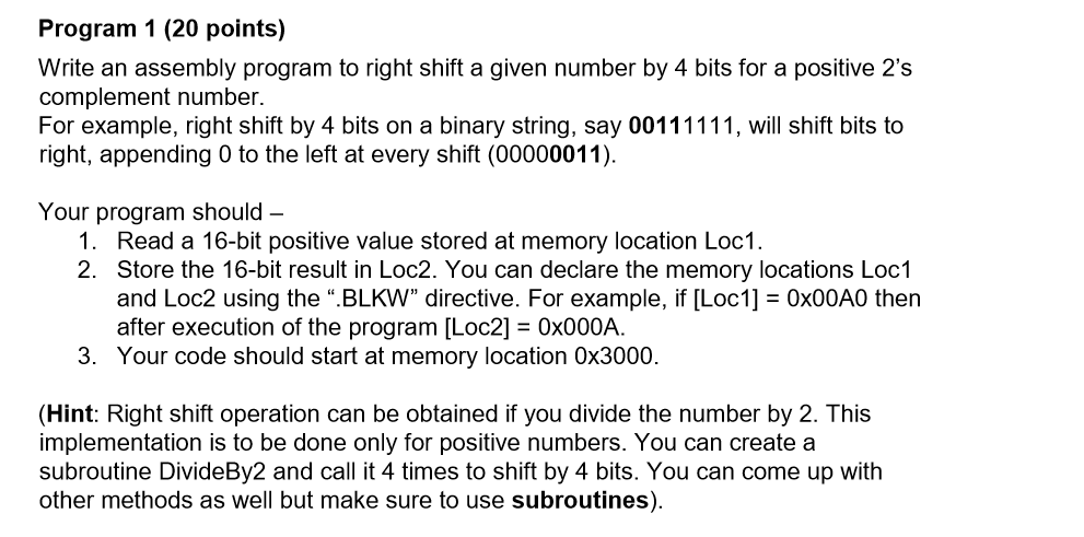 Program 1 (20 points) Write an assembly program to | Chegg.com