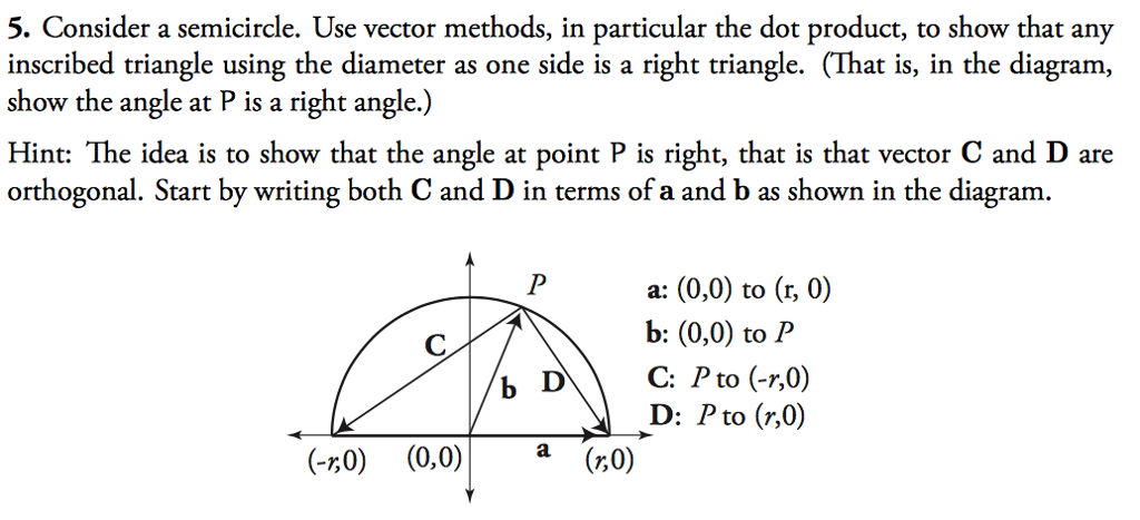 Solved 5. Consider a semicircle. Use vector methods, in | Chegg.com