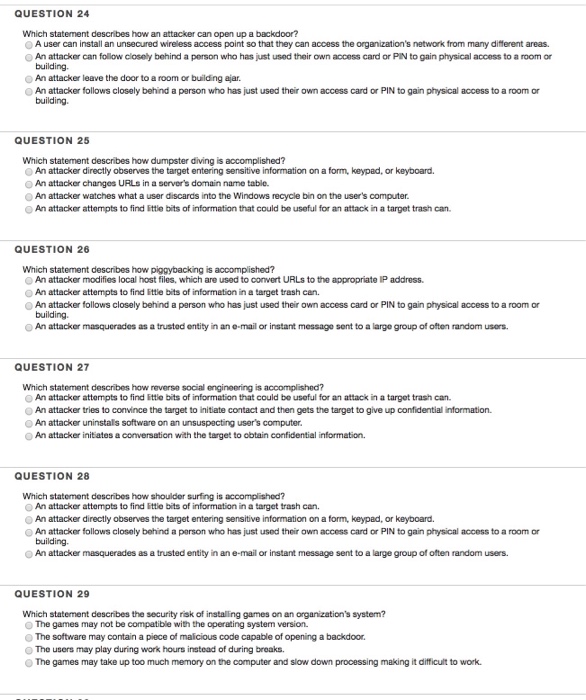 Solved QUESTION 24 Which statement describes how an attacker | Chegg.com