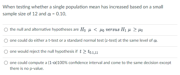 Solved When testing whether a single population mean has | Chegg.com