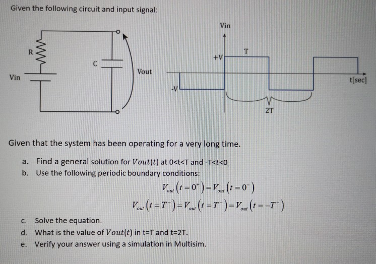 Solved Given the following circuit and input signal: Vin +V | Chegg.com