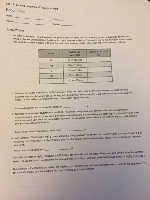 Lab 13-Limiting Reagent and Theoretical Yield Report | Chegg.com
