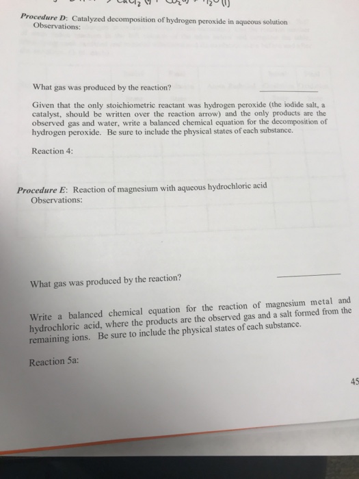Solved Procedure D: Catalyzed decomposition of hydrogen | Chegg.com