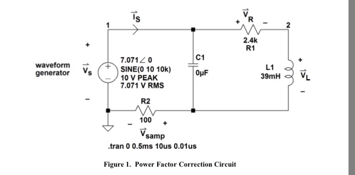 Solved 2.4k R1 C1 7.0710 waveform generator Vs L1 39mH 10 V | Chegg.com