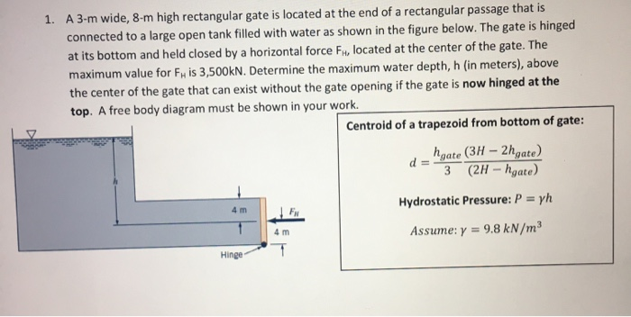 Solved A 3-m wide, 8-m high rectangular gate is located at | Chegg.com