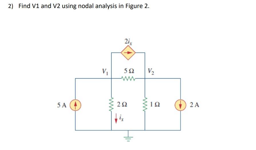Solved 2) Find V1 and V2 using nodal analysis in Figure 2. | Chegg.com