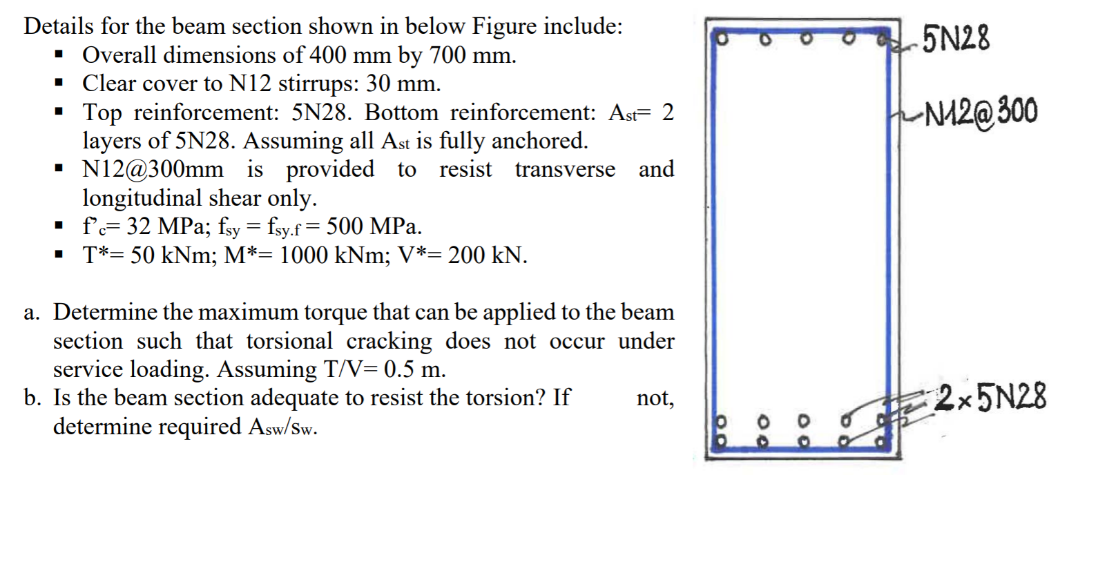 Solved 5N28 t-112@ 300 Details for the beam section shown in | Chegg.com