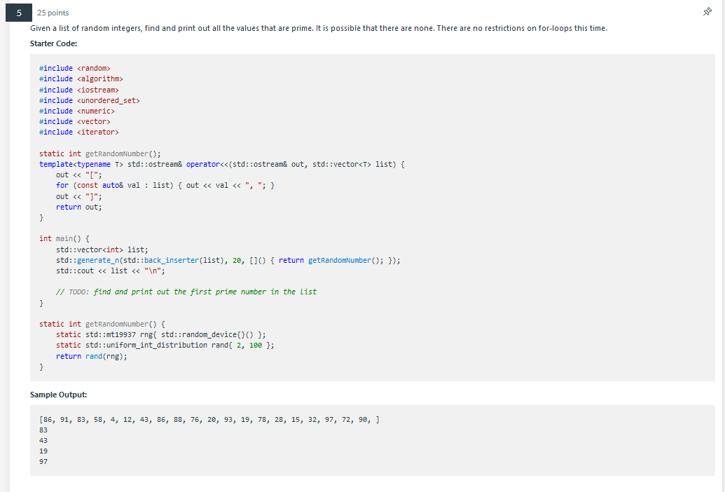 Solved 25 points Given a list of random integers, find and | Chegg.com