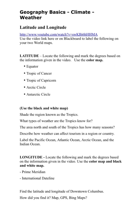 Solved Geography Basics Climate - Weather Latitude and | Chegg.com