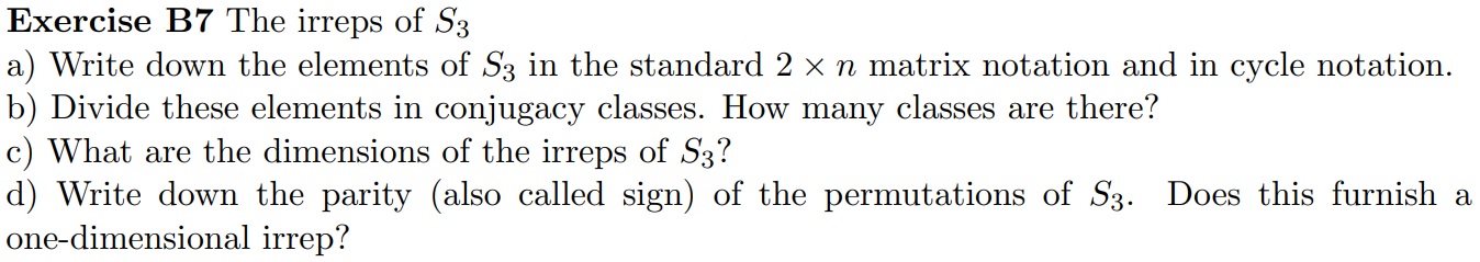 Solved Exercise B7 The irreps of S3 a) Write down the | Chegg.com
