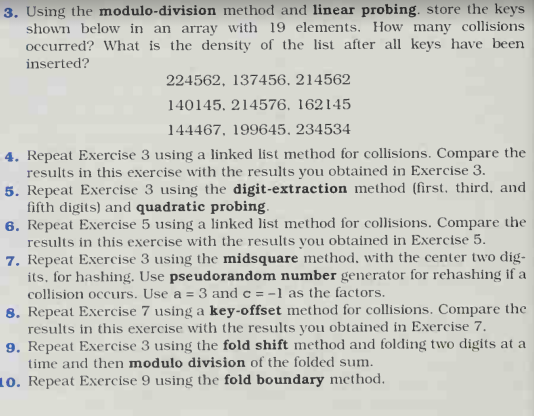 Solved 3. Using the modulo-division method and linear | Chegg.com