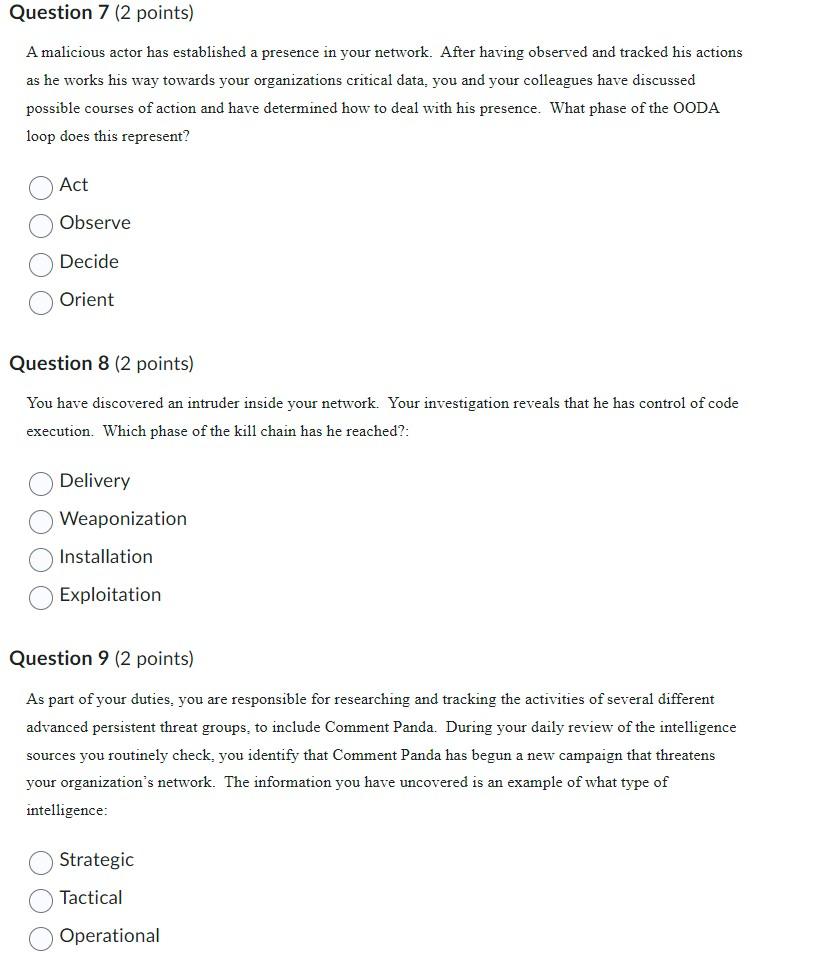 Solved A malicious actor has established a presence in your | Chegg.com
