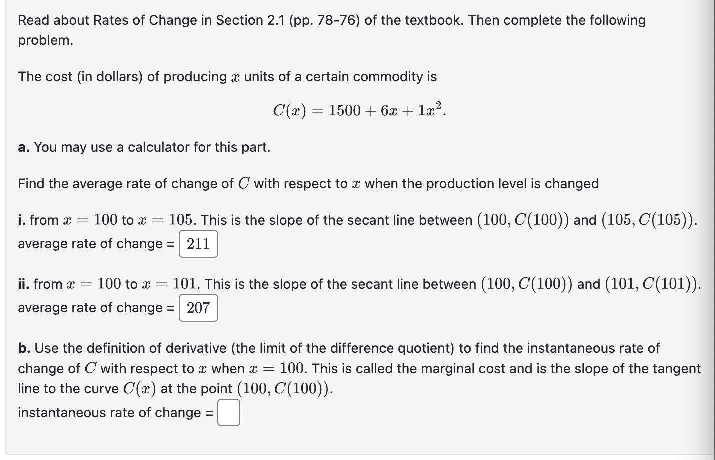 Solved Read about Rates of Change in Section 2.1 (pp. 78-76) | Chegg.com
