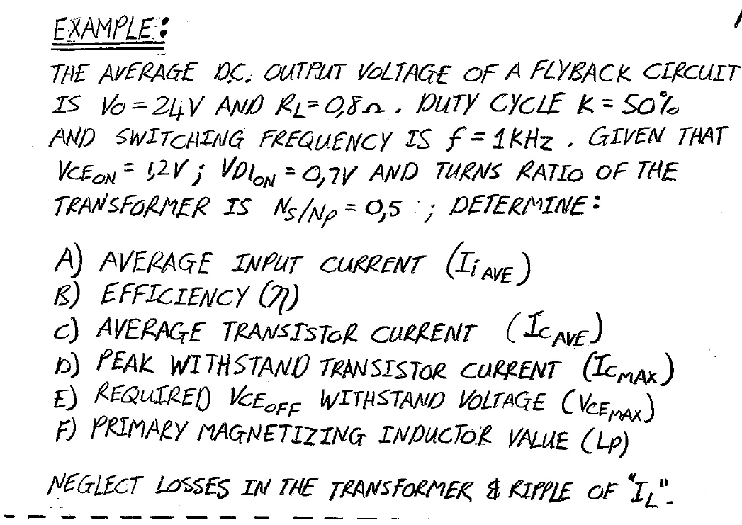 Solved EXAMPLE: THE AVERAGE DC. OUTPUT VOLTAGE OF A FLYBACK | Chegg.com