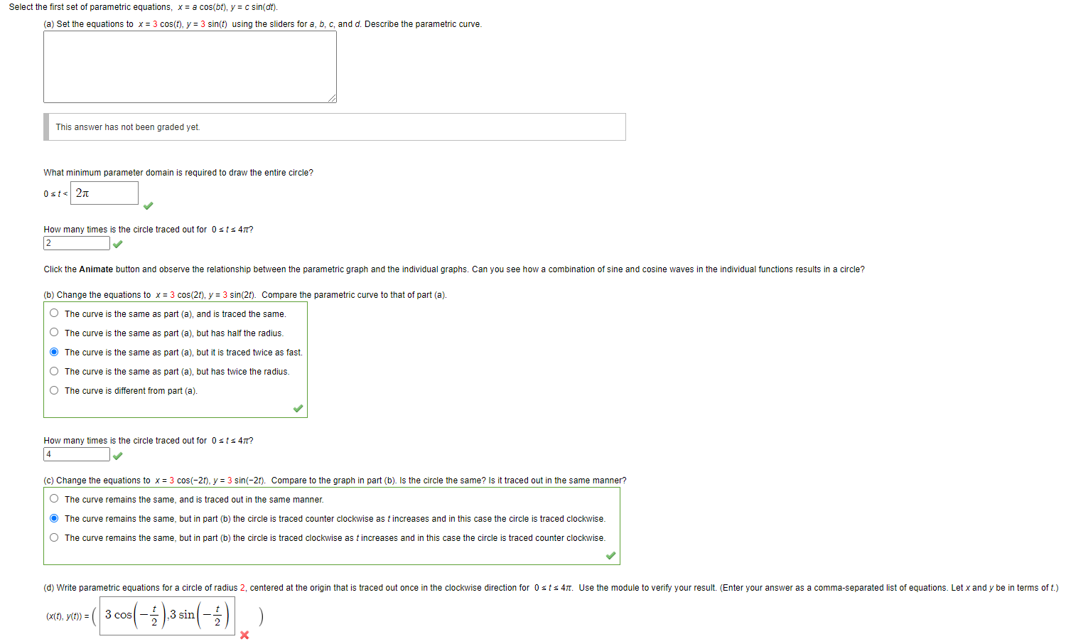 Solved Select the first set of parametric equations, x = a | Chegg.com