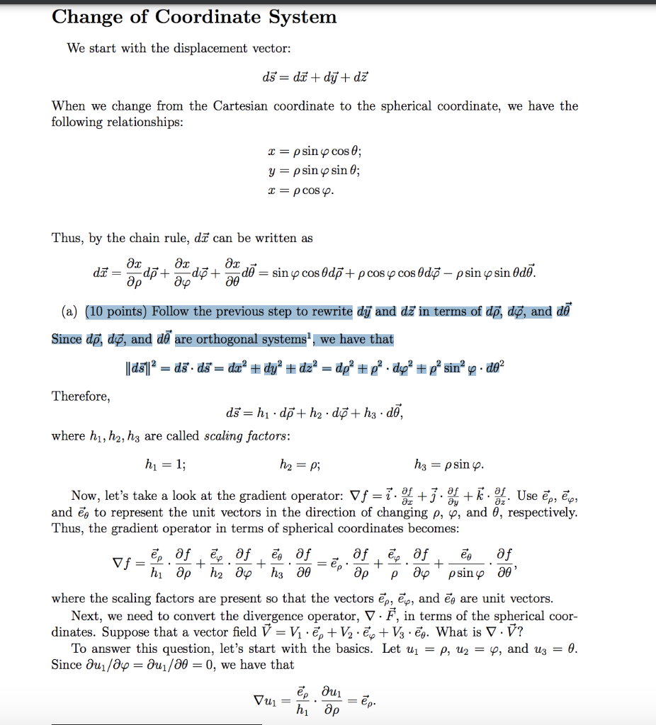 Solved Change of Coordinate System We start with the | Chegg.com
