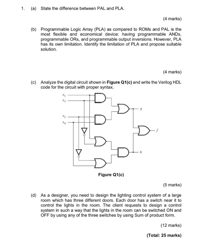 Solved 1. (a) State the difference between PAL and PLA. (4 | Chegg.com
