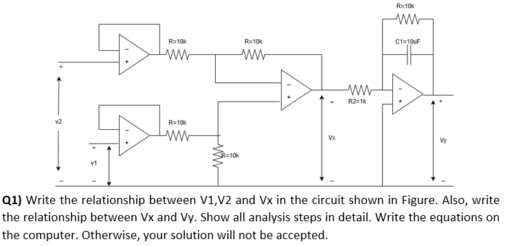 Solved Q1) ﻿Write the relationship between V1,V2 ﻿and Vx in | Chegg.com