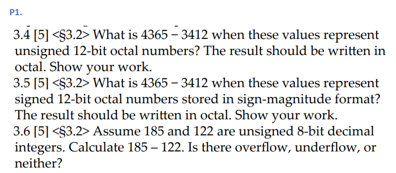 Solved 3.4[5] What is 4365−3412 when these values | Chegg.com