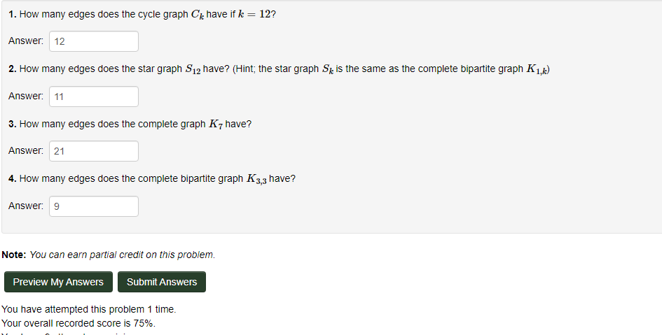 Solved 1. How many edges does the cycle graph Ck have if | Chegg.com