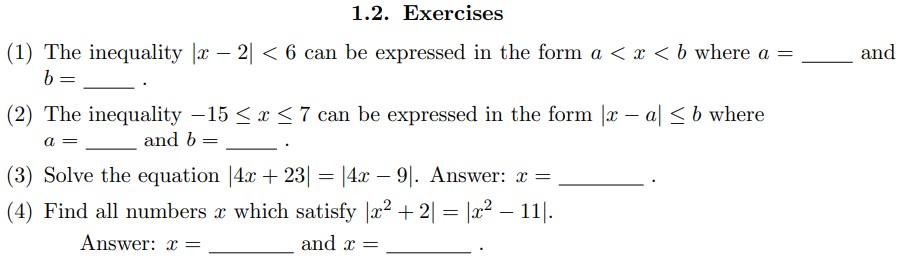 Solved 1.2. ﻿Exercises(1) ﻿The inequality |x-2|