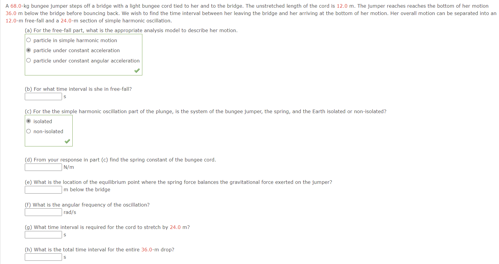 Solved 12.0-m free-fall and a 24.0-m section of simple | Chegg.com