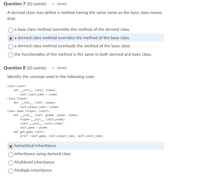 Solved A derived class may define a method having the same | Chegg.com