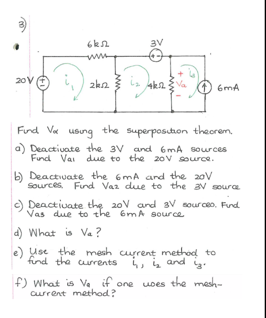 Solved Find Va using the superposition theorem a.) | Chegg.com