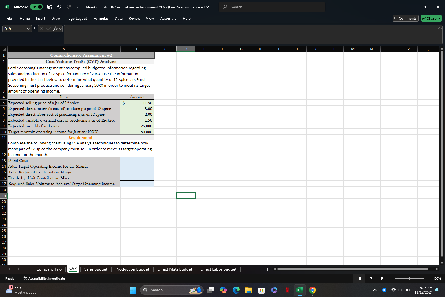 Solved by an EXPERT Complete the following chart using CVP analysis | Chegg.com