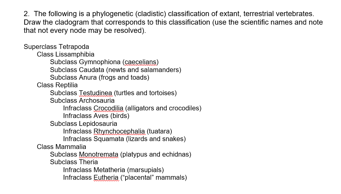 Solved 2. The following is a phylogenetic (cladistic) | Chegg.com