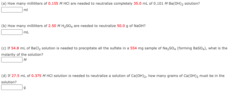Solved (a) How many milliliters of 0.155 M HCl are needed to | Chegg.com